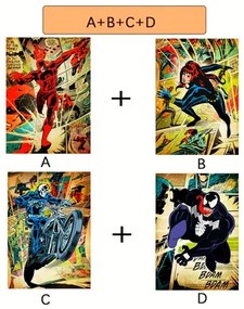 4x obraz Marvel hrdinové (Daredevil, Black Widow, Ghost Rider, Venom) Motiv: Set čtyř obrazů, Rozměry (cm): 13x18 cm