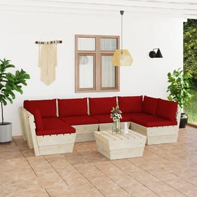 vidaXL 7dílná zahradní sedací souprava z palet + podušky smrkové dřevo [3063595] Barva: vínová červená