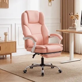 HOMCOM Ergonomická kancelářská židle, naklápěcí kancelářské křeslo z domácím mazlíčkem přátelské umělé kůže, výškově nastavitelné, růžové