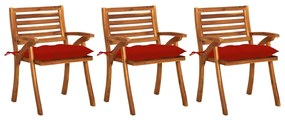 Zahradní jídelní židle s poduškami 3 ks masivní akáciové dřevo,  3060844