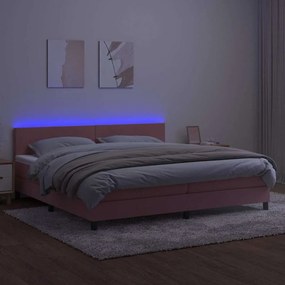 Box spring postel s matrací a LED růžová 200x200 cm samet 3134308