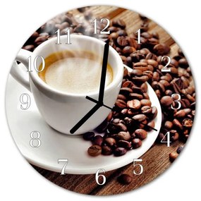 Nástěnné hodiny obrazové na skle - Šálek s kávou