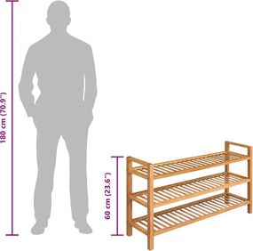 Botník se 3 policemi 100 x 27 x 60 cm masivní dubové dřevo 244209