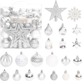vidaXL 70dílná sada vánočních ozdob a bílá [330087] Barva: Stříbrná