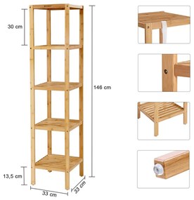 SONGMICS Bambusový úložný regál - přírodní - 33x33x146 cm