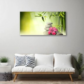 Obraz na skle Bambus Květ Kameny Zen 100x50 cm