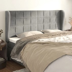 Čelo postele typu ušák světle šedé 203x23x118/128 cm samet 3118022