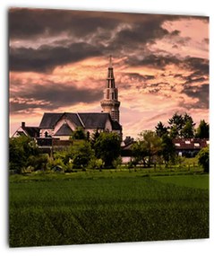 Obraz krajiny s kostelem (30x30 cm)