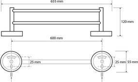 Sapho, X-ROUND BLACK dvojitý držák ručníků, černý, XR401B