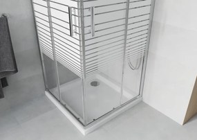 Mexen Rio čtvercový sprchový kout 80 x 80 cm, 5mm sklo, čiré sklo/pásy, chromový profil + slim sprchová vanička 5cm, 860-080-080-01-20-4010