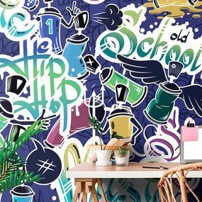 Samolepící tapeta veselý street art ve fialovém - 150x100 cm
