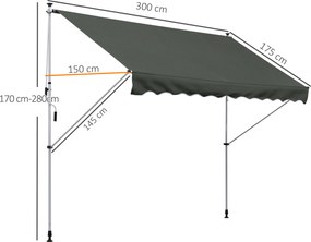 Svěrná markýza s ruční klikou výškově nastavitelná markýza se sklopným ramenem odolná proti nečistotám a povětrnostním vlivům markýza na balkon 150 c…