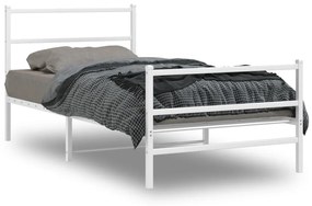Kovový rám postele s hlavovým a nožním čelem bílý 100 x 190 cm - Default Title