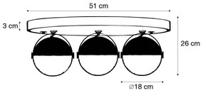 Průmyslový reflektor černý s mosazí 3-světlo - Haicha