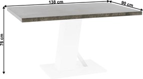 Jídelní stůl, beton / bílá matná, 138x90 cm, BOLAST