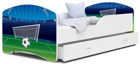 Dětská postel IGOR  80x160  cm v bílé barvě se šuplíkem FOTBAL