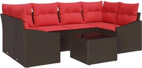 Set pohovek 7 ks 3-Počet míst Hnědá a červená polyratan 3346624