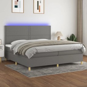 Box spring postel s matrací a LED tmavě šedá 200x200 cm textil