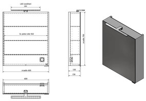 Sapho Sapho, MIRRÓ galerka s LED osvětlením, 60x70x16cm, levá/pravá, bílá, MC060-0030