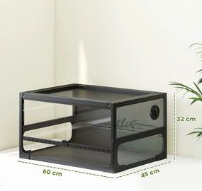 PawHut zvýšené skládací terárium pro plazy 60 × 45 × 32 cm (24 × 18 × 13 palců) — kalené sklo, zamykatelné víko, podávací dvířka, síťované větrání, 3…