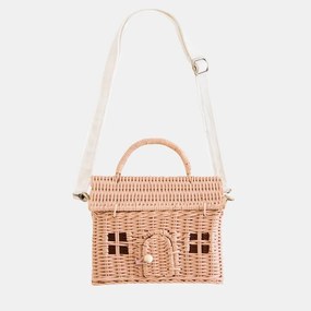Olli Ella Ratanový košík/kabelka ve tvaru domu - růžová