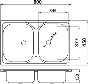 Novaservis, Dřez dvojitý 45x80 nerez, DR45/80