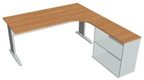 Sestava stolu a skříně levá 180 cm - Hobis Cross CE 1800 H L Dekor stolové desky: olše, Dekor lamino podnože: šedá, Barva nohou: Stříbrná