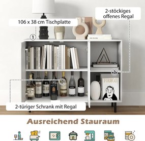 Costway Dřevěný příborník s 4 přihrádkami a 2 dvířky