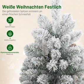 HOMCOM Mini umělý vánoční stromek 60 cm, smrkový stromek umělý se sněhem, 72 větviček, 6 šišek, cementová základna