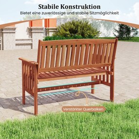 Costway Dřevěná zahradní lavice s područkami, 2-sedačka, balkónová odolná proti