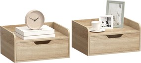 HOMCOM set 2 nástěnných nočních stolků, závěsné noční stolky s 1 zásuvkou do ložnice, 40x30x19,5 cm, přírodní