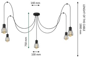 Lustr na lanku TUBE 5xE27/15W/230V pavouk černá