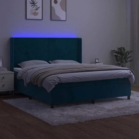 Box spring postel s matrací a LED tmavě modrá 160x200 cm samet 3139455