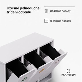 Klarstein Ordnungshüter 3, odpadkový koš, 45 litrů, 3 koše na odpadky, nástěnná instalace