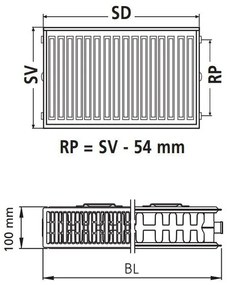 Kermi Therm X2 Profil-Kompakt deskový radiátor pro rekonstrukce 22 554 / 1000 FK022D510