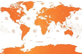 Samolepící tapeta mapa světa s jednotlivými státy v oranžové barvě - 225x150 cm
