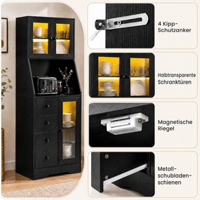 Costway 163 cm dřevěná kuchyňská skříň bufetová s pracovní deskou LED osvětlením