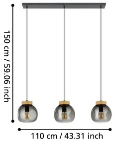 Eglo 390318 - Lustr na lanku MAGACELA 3xE27/40W/230V kouřová