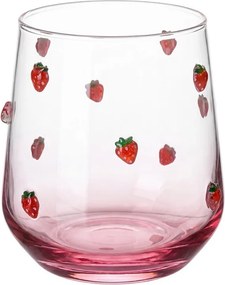 Sklenice na vodu s romantickým motivem jahůdek - Ø 7x11 cm / 320 ml