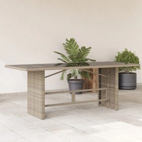 Zahradní stůl skleněná deska světle šedý 190x80x74 cm polyratan - Default Title