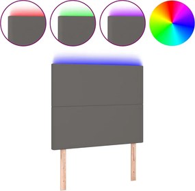 Čelo postele s LED šedé 100x5x118/128 cm umělá kůže 3122232