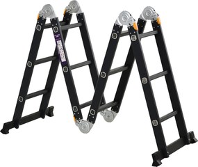 DURHAND Multifunkční skládací žebřík 5 v 1 přenosný s 2 platformami protiskluzové nohy hliníkové závěsy 150 kg 370x61x11 cm Černá | Aosom