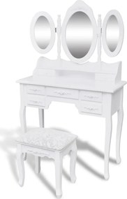 vidaXL Toaletní stolek se stoličkou a 3 zrcadly bílý [241483]