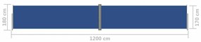 Zatahovací boční markýza modrá 180 x 1 200 cm,  318076