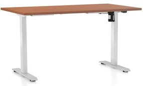 Výškově nastavitelný stůl OfficeTech A, 120 x 80 cm, bílá podnož, třešeň