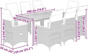 9dílný zahradní bistro set s poduškami černý polyratan 3276964