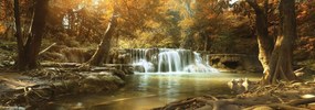 Fototapeta - Vodopád v podzimním lese (254x184 cm)