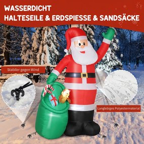 Outsunny Nafukovací Santa Claus, 275 cm, s pytlem a medvědem, vánoční dekorace s integrovanými LED světly