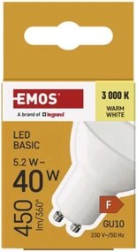 Emos lighting LED žárovka Basic MR16 / GU10 / 5,2 W (40 W) / 450 lm / teplá bílá 1525730235
