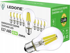 10x Led filamentová žárovka E27 A60 6W bílá Studená retro Clear Led sada